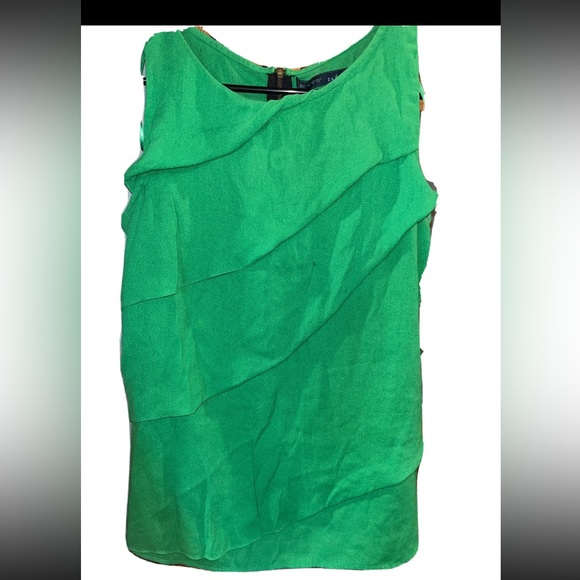 Zara | Tops | Zara Green Sleeveless Blouse Small Diagonal Ruffled Front ...